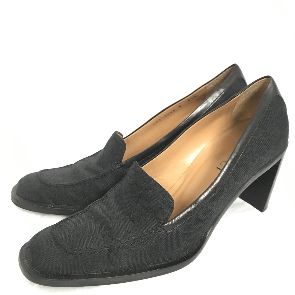 Gucci Gg Canvas Leather Moccasin Pumps - Gem